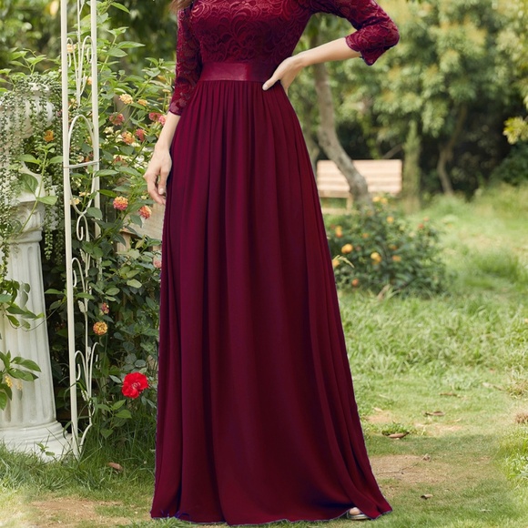 Ever Pretty | Dresses | Everpretty Burgundy Lace Long Dress Vback ...